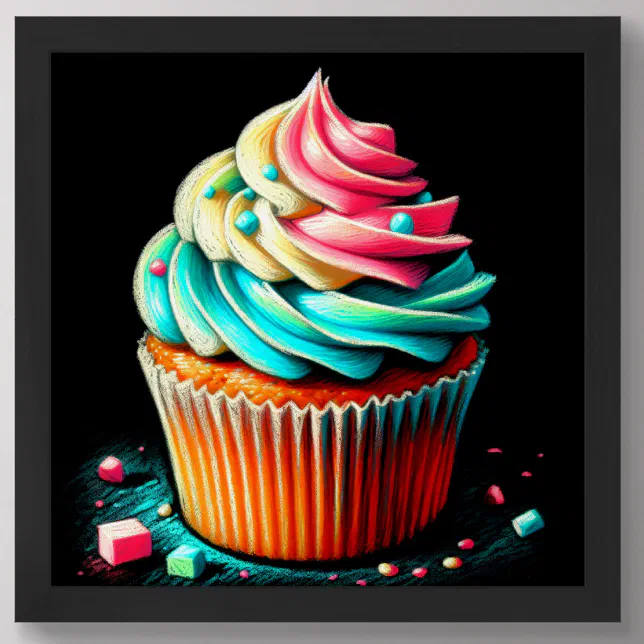 Pastel Drawing Tri Color Frosting Cupcake Poster | Zazzle