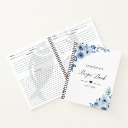 Pastel Dusty Blue Floral Recipe Book | Zazzle