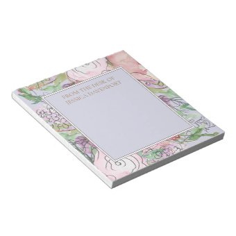 Pastel Dusty Blue Pink Floral From Desk Notepad | Zazzle