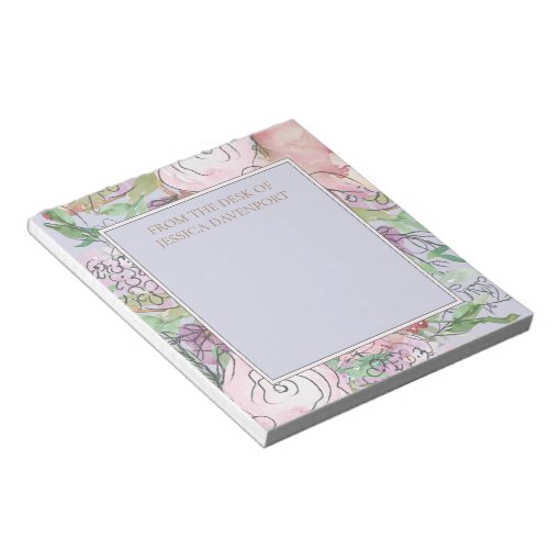 Pastel Dusty Blue Pink Floral From Desk Notepad | Zazzle