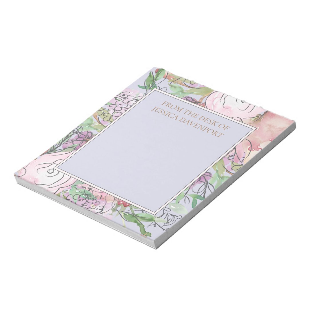 Pastel Dusty Blue Pink Floral From Desk Notepad | Zazzle