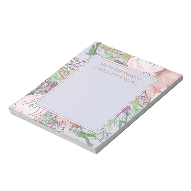 Pastel Dusty Blue Pink Floral From Desk Notepad | Zazzle