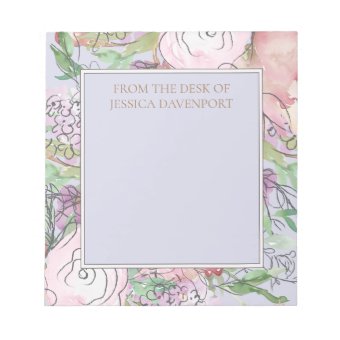 Pastel Dusty Blue Pink Floral From Desk Notepad | Zazzle