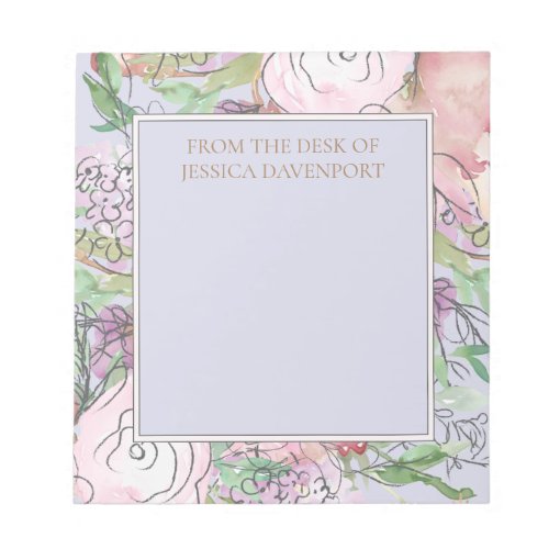 Pastel Dusty Blue Pink Floral From Desk Notepad | Zazzle