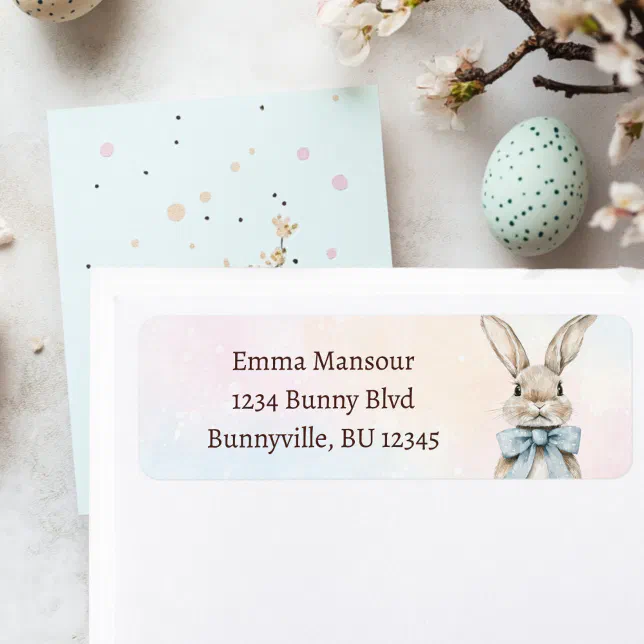Pastel Easter Bunny Return Address Label | Zazzle