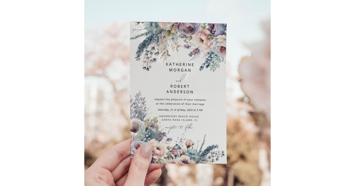 Pastel Elegant Garden Floral Wedding Invitation | Zazzle