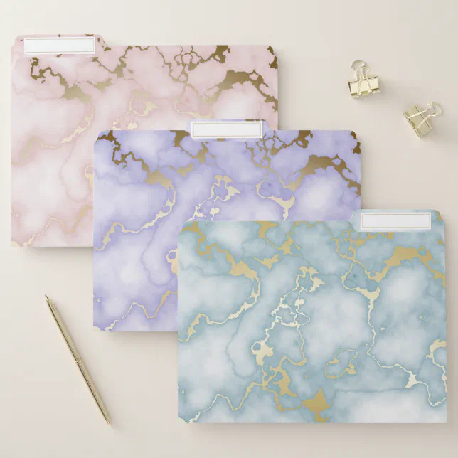 Pastel Faux Gold Marble File Folder | Zazzle