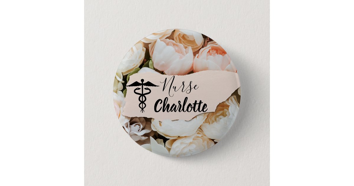Pastel Floral Custom Name Nurse Button | Zazzle