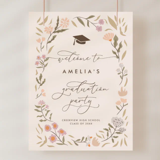 Pastel Floral Graduation Party Sign | Zazzle