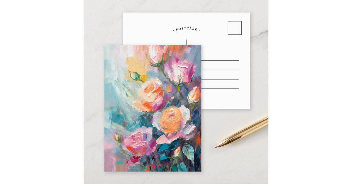 Pastel Floral Modern Impressionist Painting Postcard | Zazzle