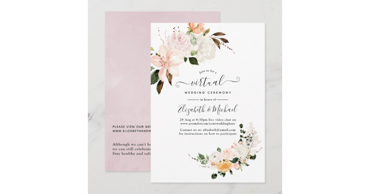 Pastel Floral Online Virtual Wedding Invitation | Zazzle