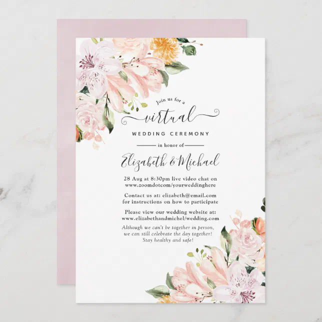 Pastel Floral Online Virtual Wedding Invitation | Zazzle