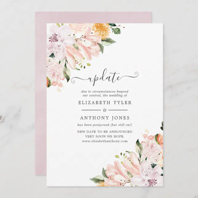 Pastel Floral Postponed Wedding Update Invitation | Zazzle