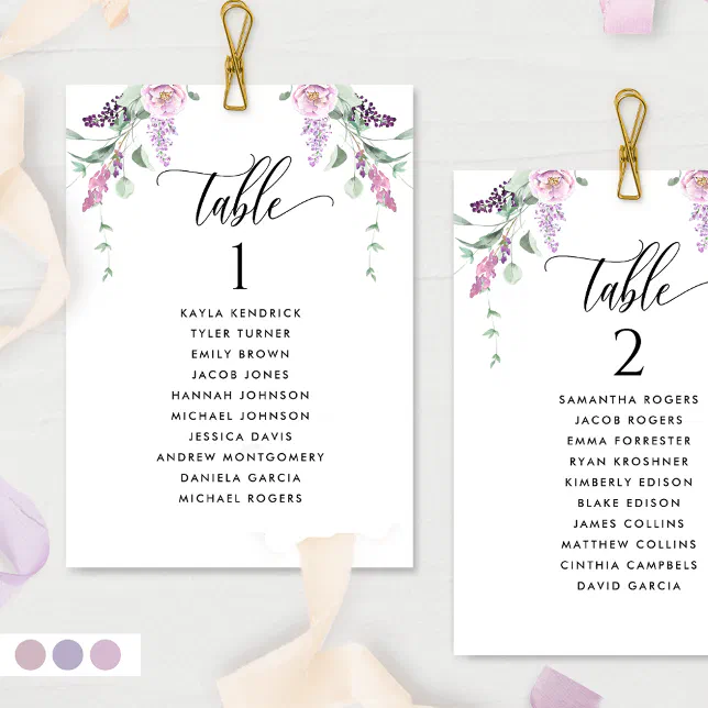 Pastel Floral Seating Plan Cards with Guest Names | Zazzle