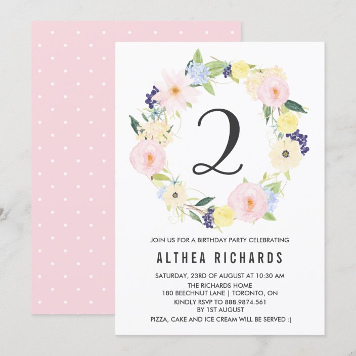 Pastel Floral Wreath Kids Birthday Party Spring Invitation | Zazzle.com