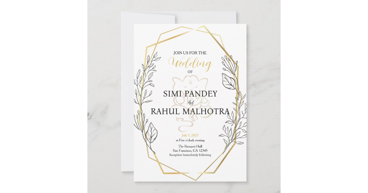 Pastel Flower Geometric Frame Indian Wedding Invitation | Zazzle