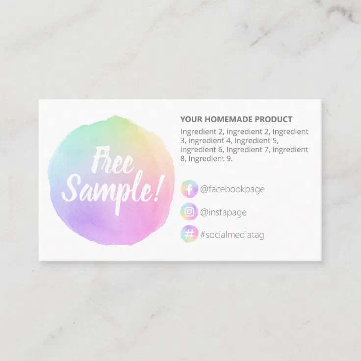 Pastel Free Sample Ingredients Instructions Business Card | Zazzle