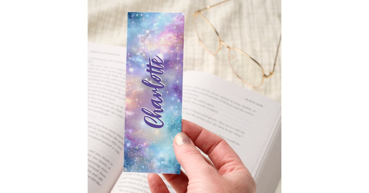 Pastel Galaxy Glitter Sparkle Personalized Bookmarks | Zazzle