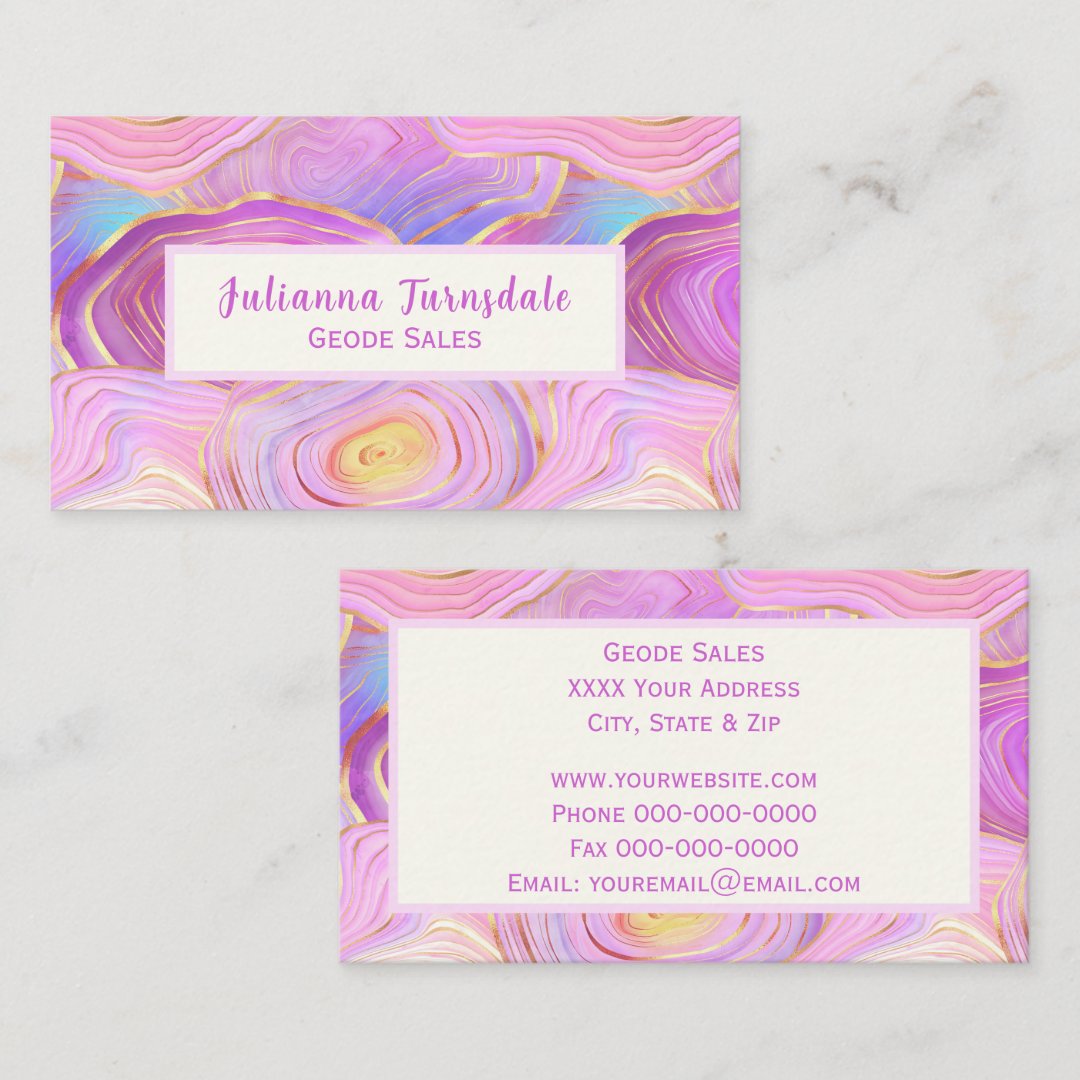 Pastel Geode Agate and Gold Business Card | Zazzle