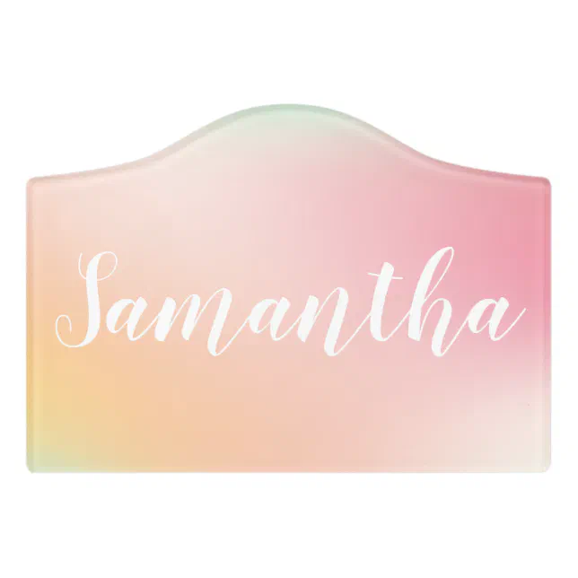 Pastel Girly Pink Gradient Ombre Kids Room Door Sign | Zazzle