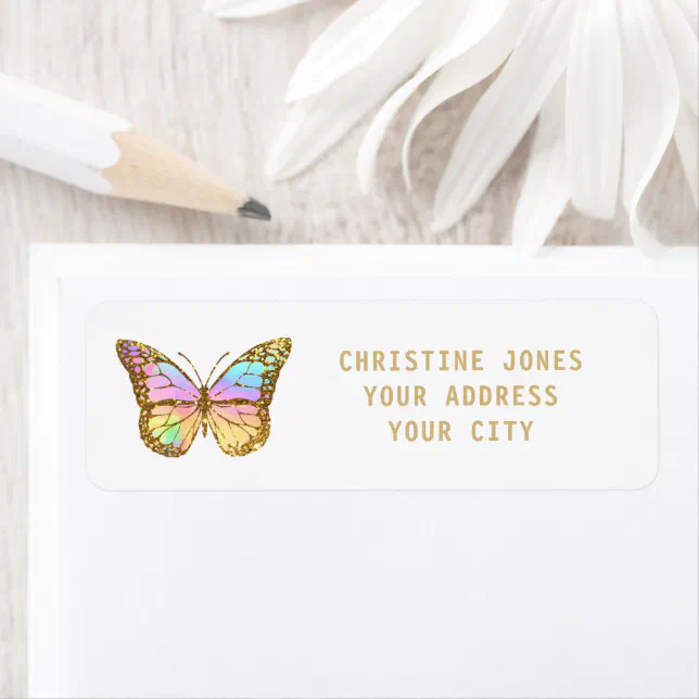 pastel glitter butterfly label | Zazzle