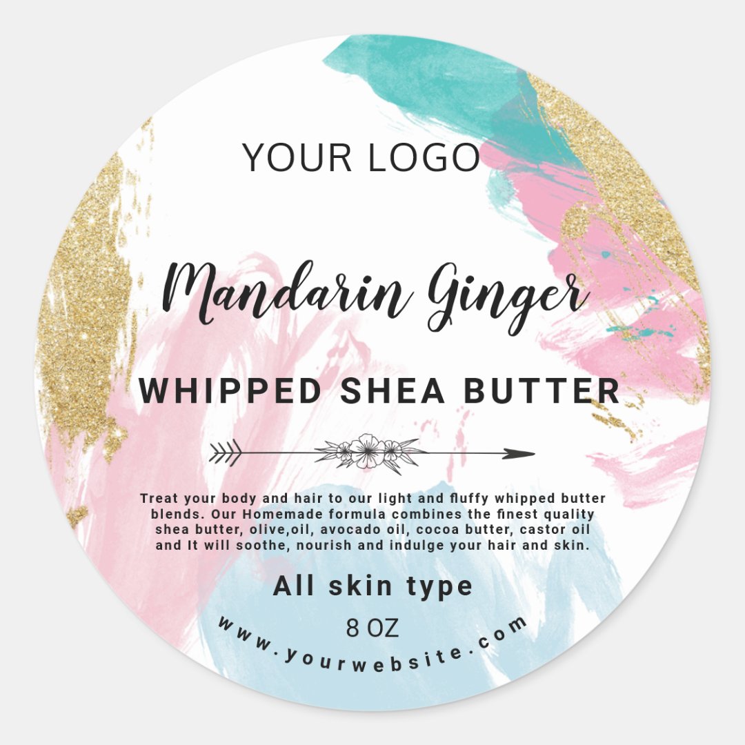 Pastel glitter water colour shea butter label | Zazzle