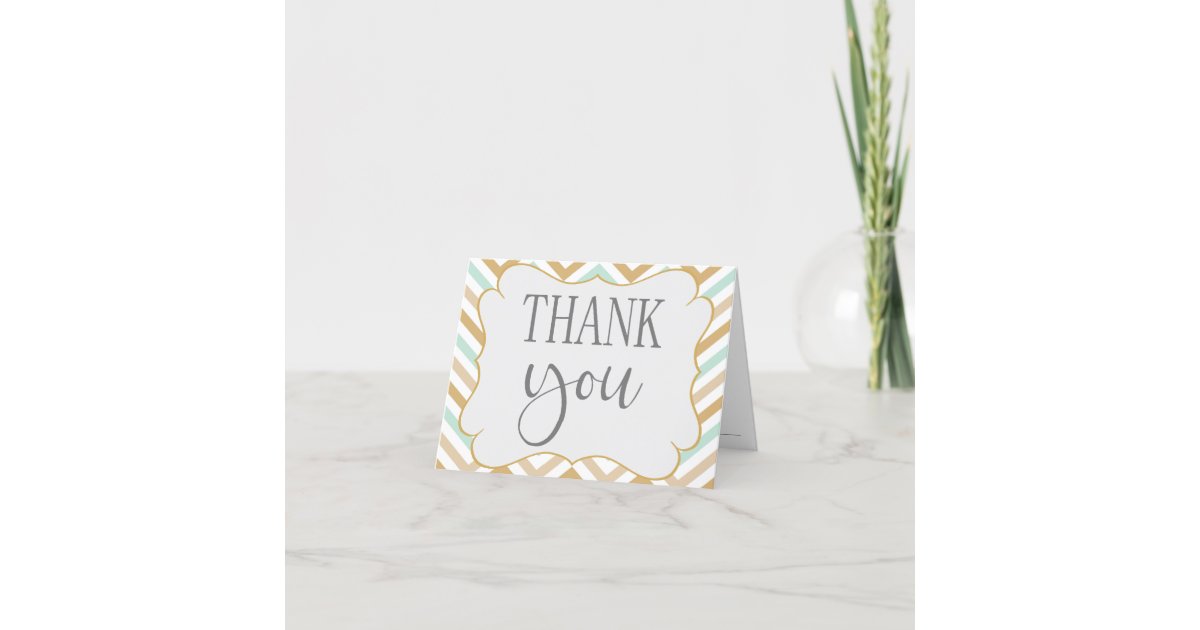 Pastel Gold and Green Zig Zag Baby Thank You Card | Zazzle
