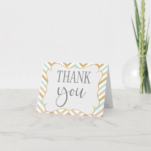 Pastel Gold and Green Zig Zag Baby Thank You Card | Zazzle