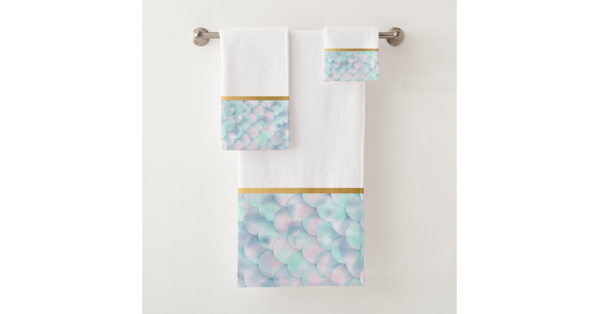 PASTEL GOLD MERMAID BATHROOM TOWEL SET | Zazzle