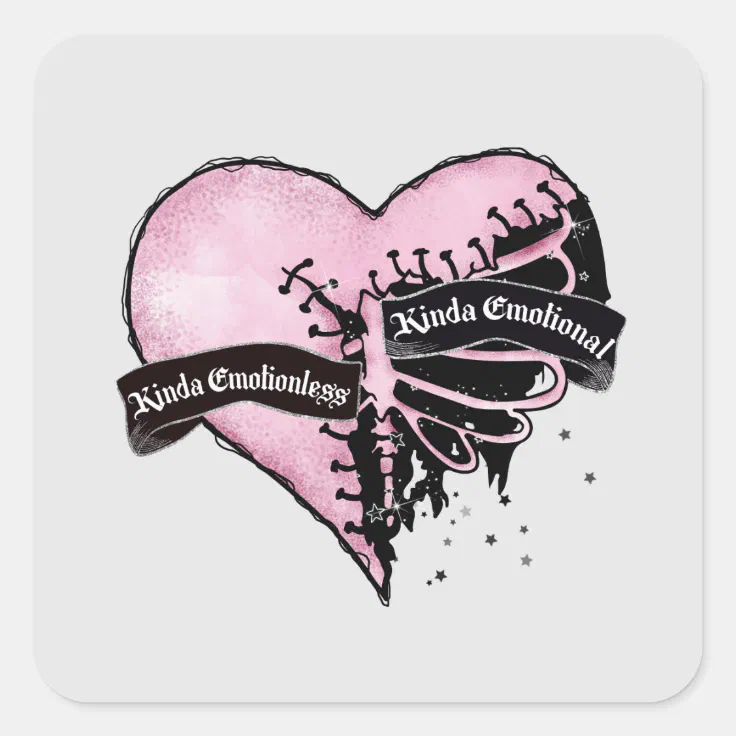Pastel Goth Heart | Emotional and Emotionless Square Sticker | Zazzle