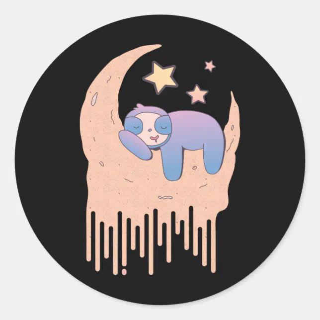 Pastel Goth Moon Aesthetic Kawaii Sloth Classic Round Sticker | Zazzle