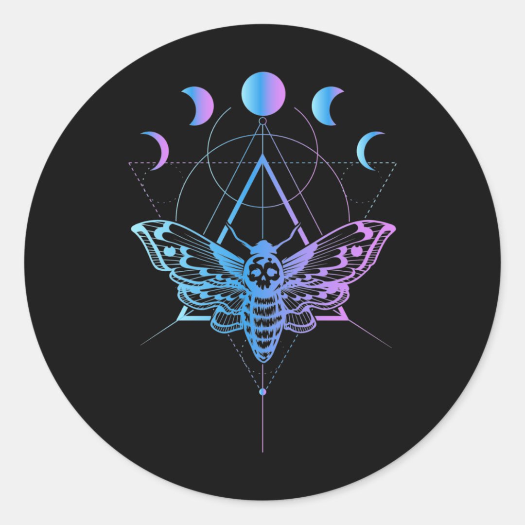 Pastel Goth Moon Moth Crescent Geometry Classic Round Sticker | Zazzle