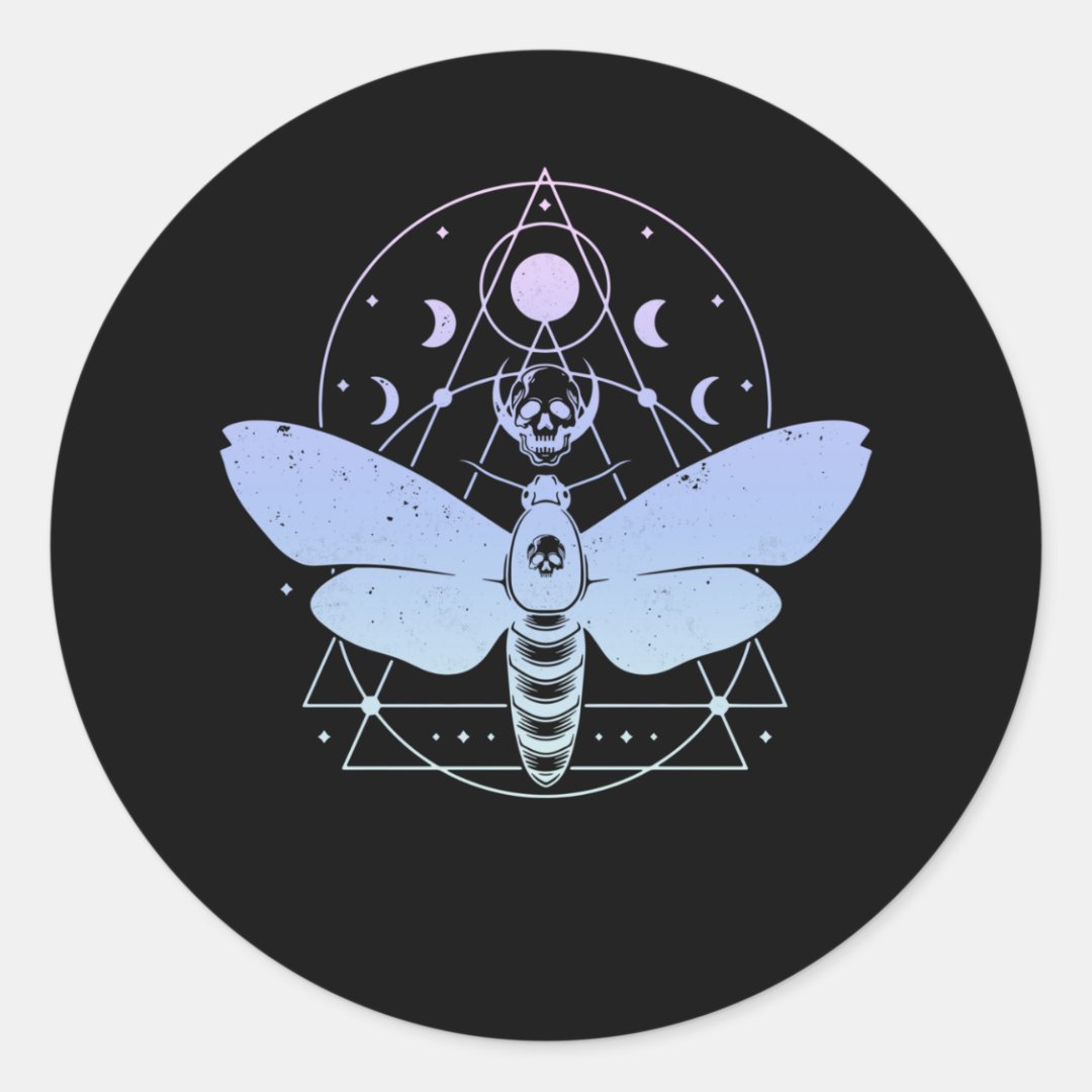 Pastel Goth Moth Moon Wiccan Crescent Skull Classic Round Sticker | Zazzle