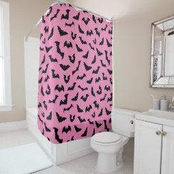 Pastel goth pink bats pattern halloween shower curtain | Zazzle