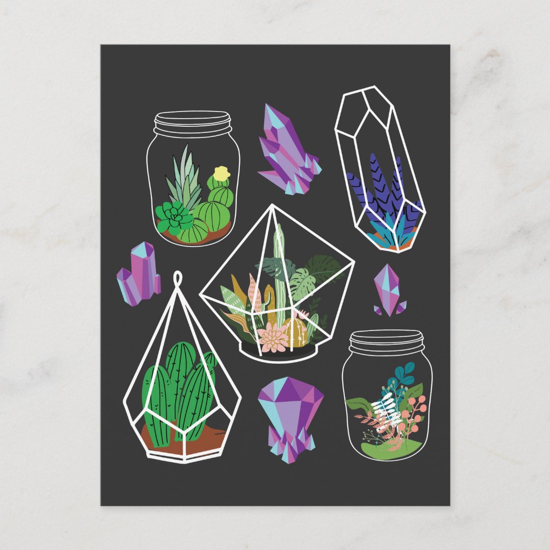 Pastel Goth Succulent Cactus Kawaii Terrarium Postcard | Zazzle