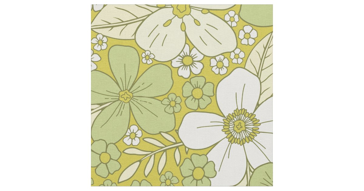 Pastel Green & Yellow Flower Pattern Fabric | Zazzle