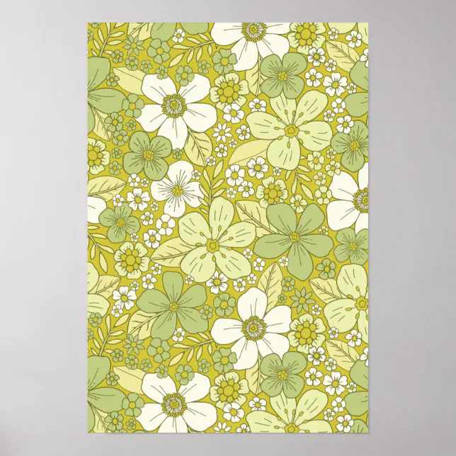 Pastel Green & Yellow Flower Pattern Poster | Zazzle