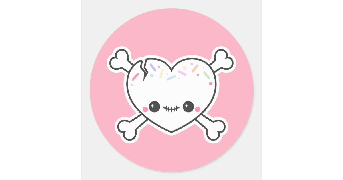 Pastel Grunge Cute Heart Skull Classic Round Sticker | Zazzle