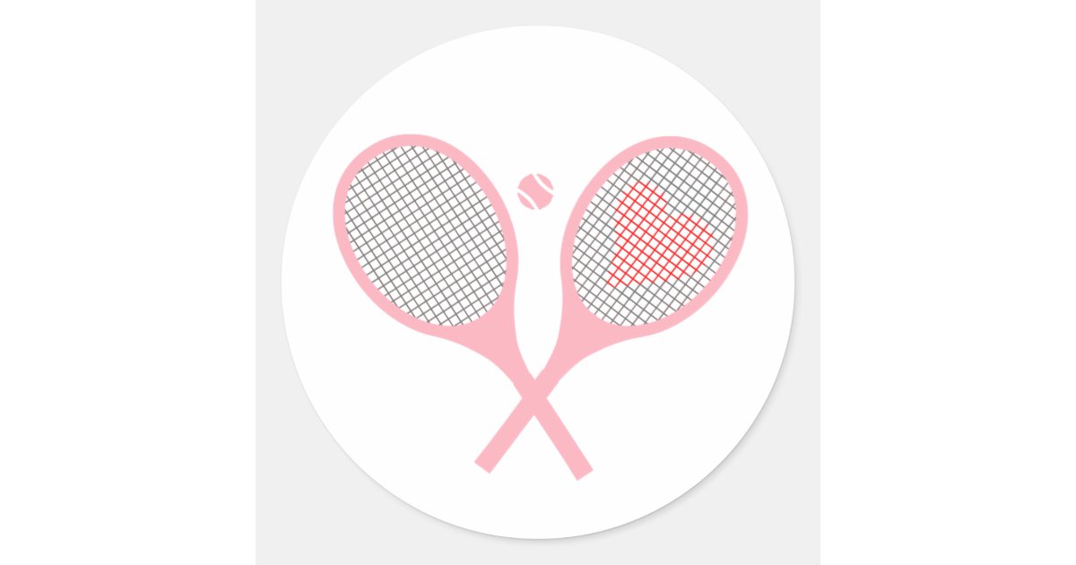 Pastel Heart Tennis Racquets And Ball Design Classic Round Sticker | Zazzle
