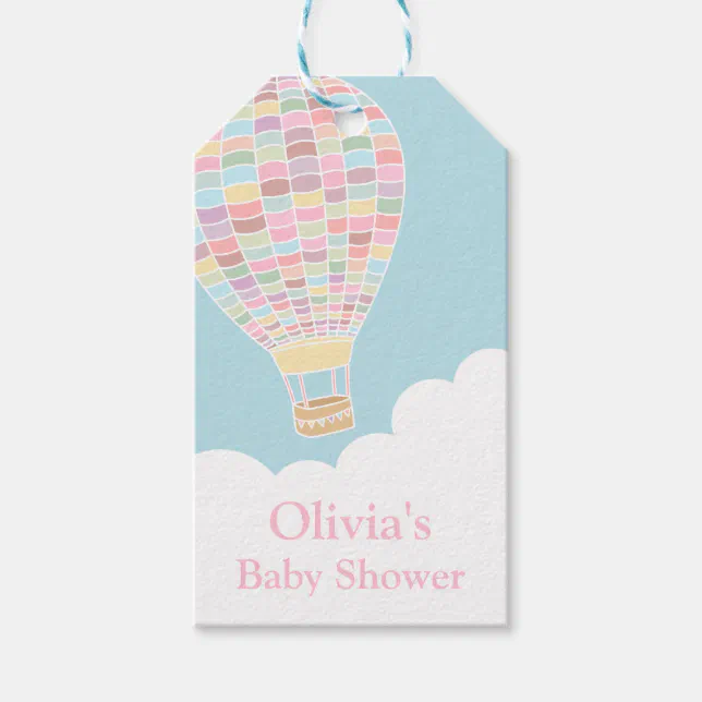 Pastel Hot Air Balloon Baby Shower Gift Tag | Zazzle