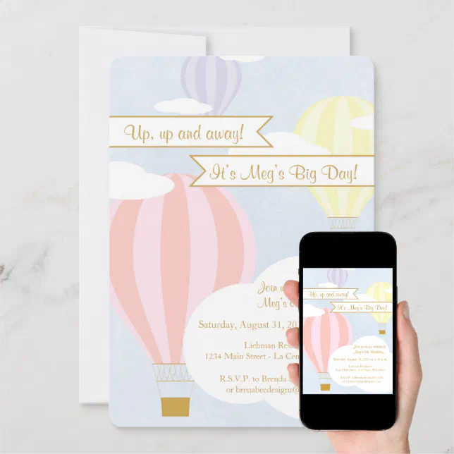 Pastel Hot Air Balloon Party Invitation | Zazzle