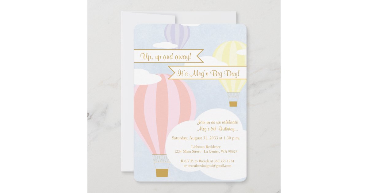 Pastel Hot Air Balloon Party Invitation | Zazzle