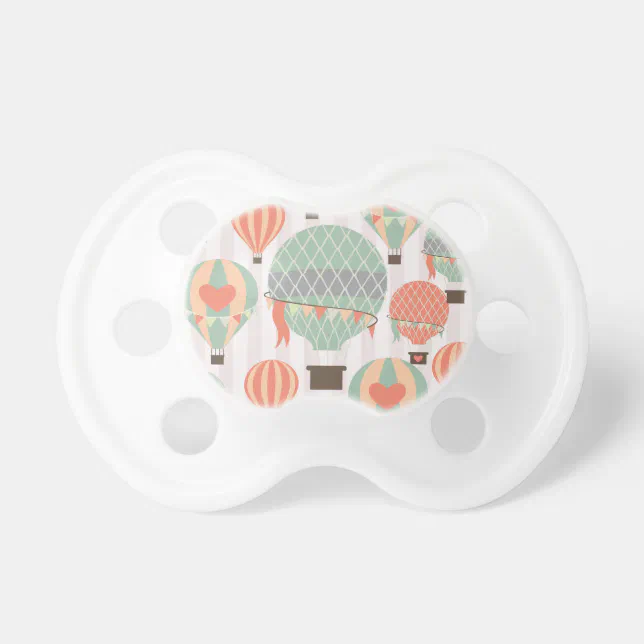 Pastel Hot Air Balloons Rising Pink Striped Sky Pacifier | Zazzle