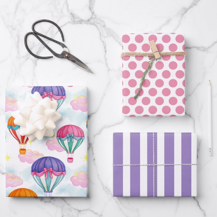 Pastel Hot Air Balloons Wrapping Paper Set | Zazzle
