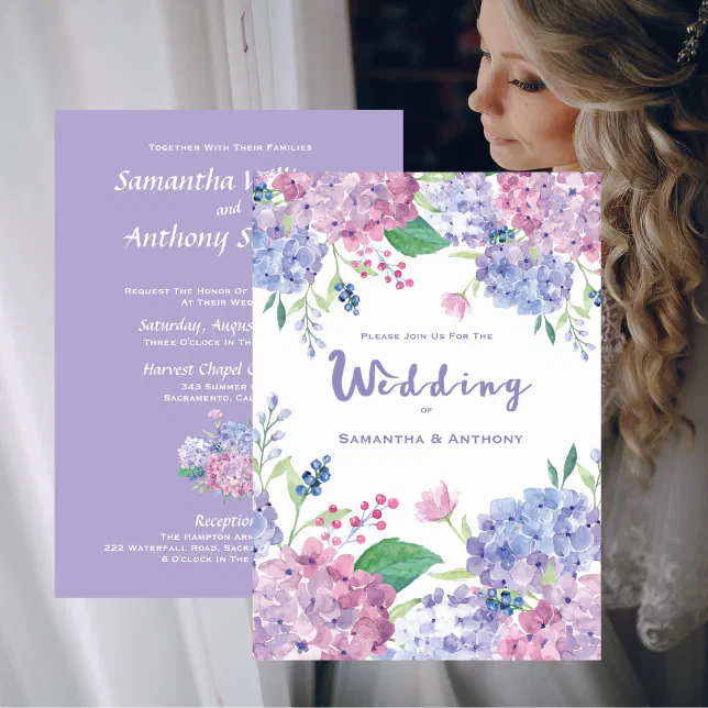 Pastel Hydrangeas Purple Wedding Invitation | Zazzle