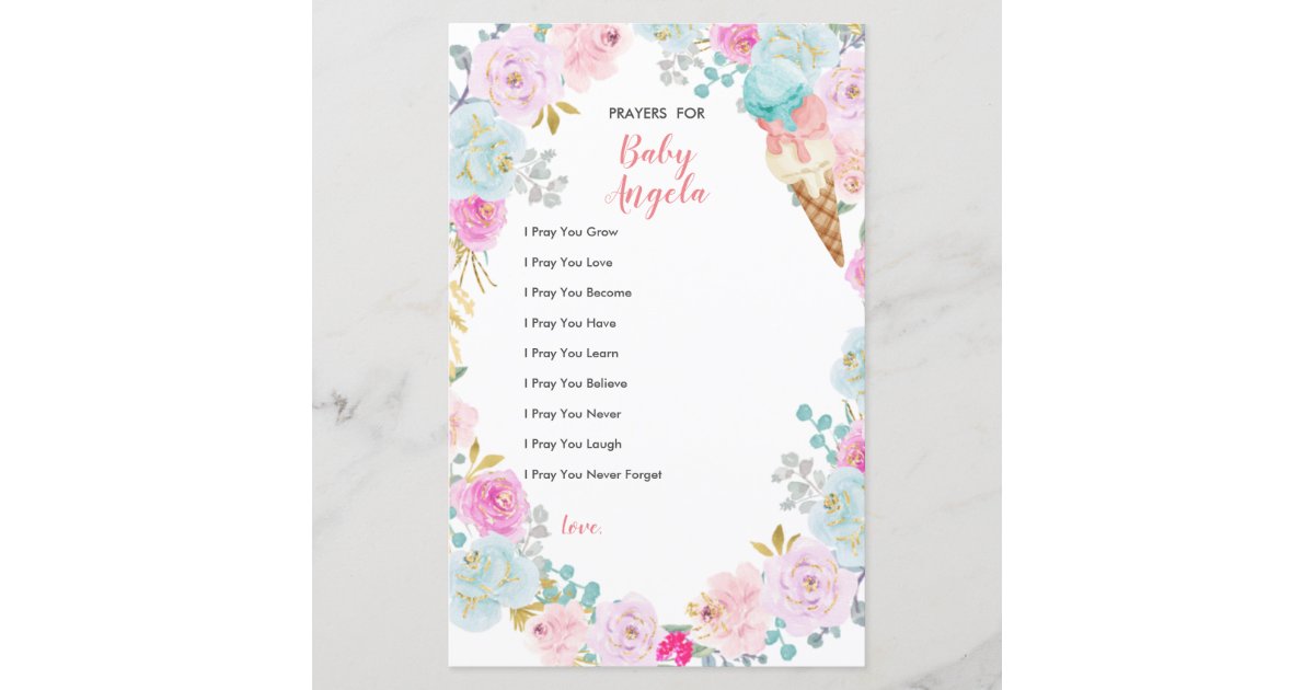 Pastel ice cream Floral Prayers for Baby | Zazzle