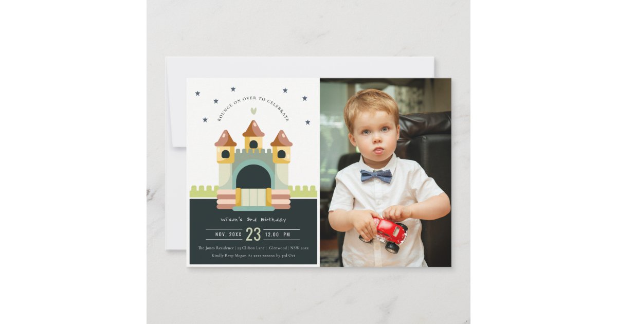 Pastel Jumping Castle Jump Photo Kids Birthday Invitation | Zazzle