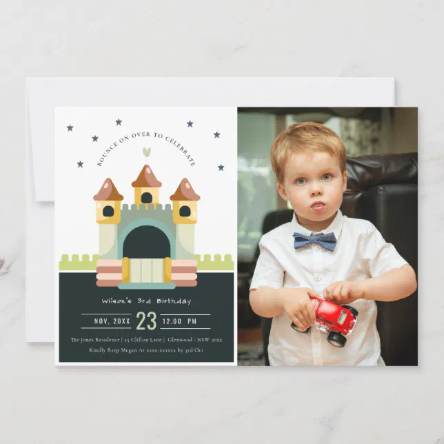 Pastel Jumping Castle Jump Photo Kids Birthday Invitation | Zazzle