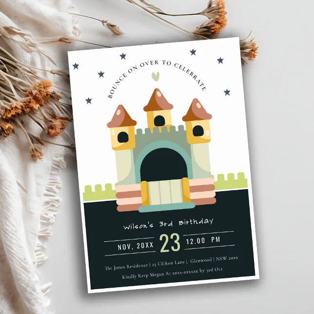 Pastel Jumping Castle Jump & Play Kids Birthday Invitation | Zazzle