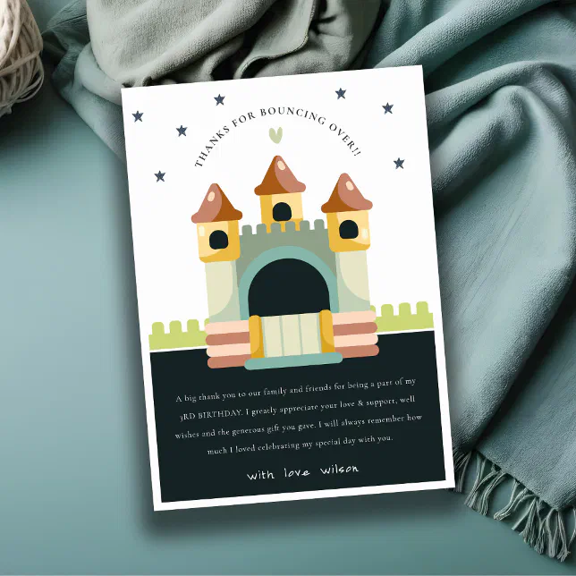 Pastel Jumping Castle Jump & Play Kids Birthday Thank You Card | Zazzle